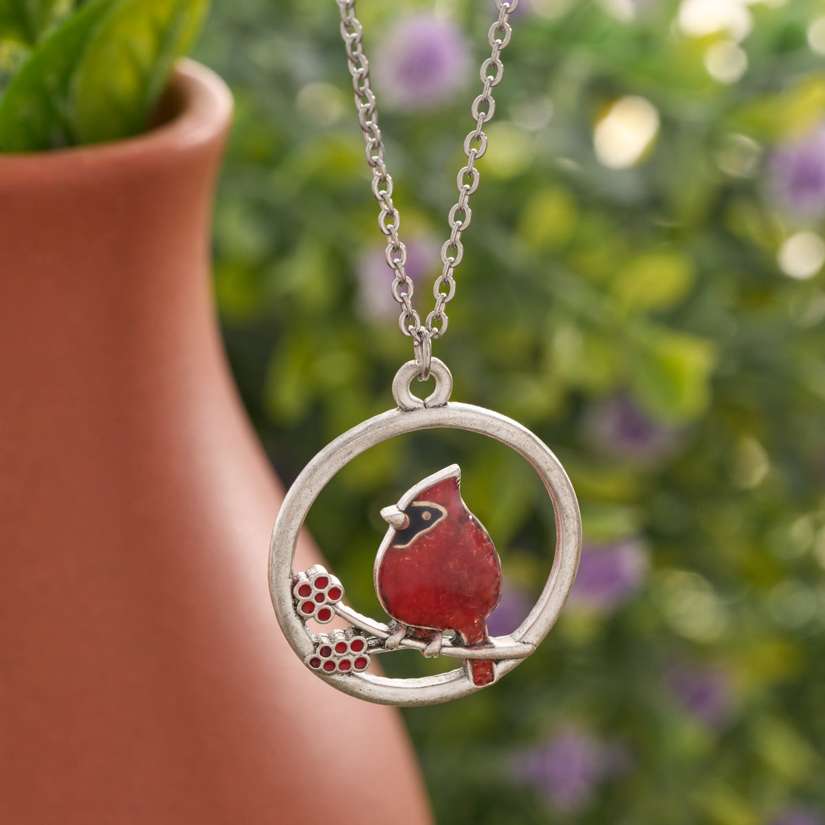 Red Glass Cardinal Holly Branch Necklace – Chadds Ford Jewelry